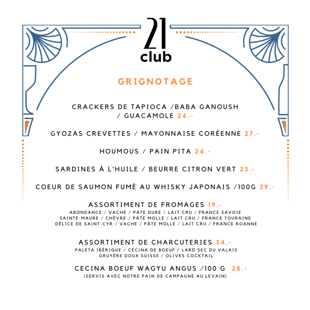 Notre Menu food – 21Club