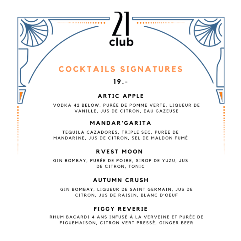 Notre Menu Cocktails – 21Club